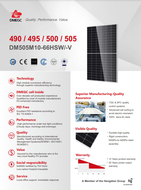 DMEGC 500 Wp Mono Zilver Frame - QueSOLAR B.V. - Zakelijke Zonnepanelen